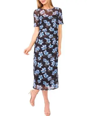 CECE DUPRAZ Floral Print Ruched Midi Dress