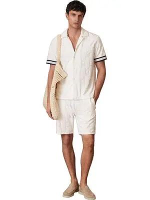 REISS Salina Towelling Monogram Shorts - White