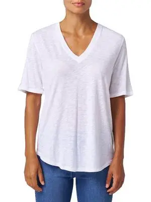 FRANNE GOLDE Slub Jersey V-Neck Elbow Sleeve Tee