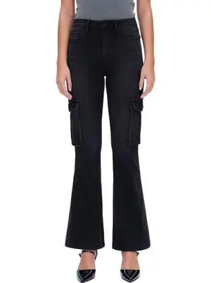 BAYEAS High Waist Flare Cargo Jeans - Black