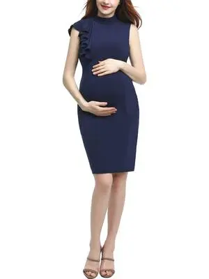 KIMI + KAI Josephine Ruffle Maternity Sheath Dress - Navy