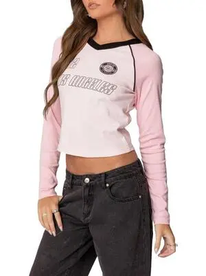 EDIKTED Los Angeles Raglan Crop T-shirt - Pink
