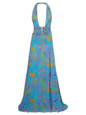 Versace Printed Halterneck Gown - Blue