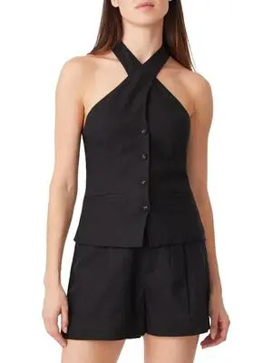 Habitual Linen Blend Halter Vest - Black