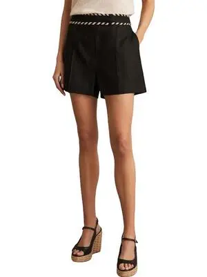REISS Whipstitch Linen Shorts - Black