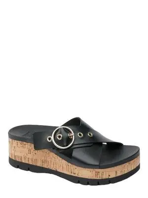 Reef Vista Higher Gia Platform Wedge Slide Sandal Black Cork