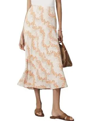 Mint Velvet Floral Print Midi Slip Skirt - Cream