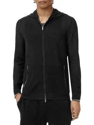 John Varvatos Lazo Full Zip Mesh Sweater Hoodie - Black