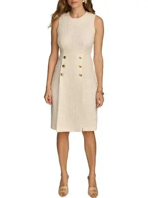 Donna Karan New York Sleeveless Tweed Sheath Dress - Cream/ Gold