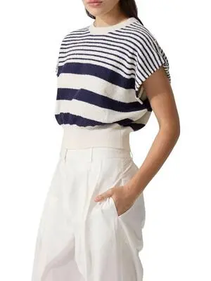 Deluc Crop Sweater Vest - Ecru Striped Blue