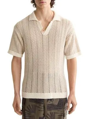 Scotch & Soda Open Knit Johnny Collar Polo Sweater - Eggnog