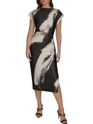 Donna Karan New York Pleated Sheath Cocktail Dress - Black/ Cream