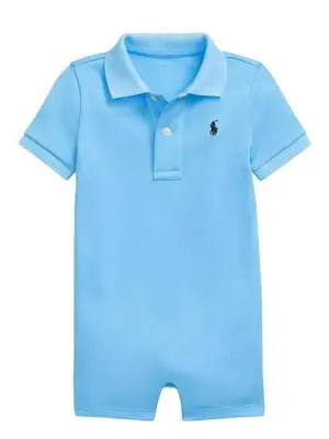 Ralph Lauren Solid Cotton Interlock Polo Romper Blue