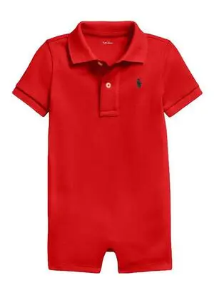 Ralph Lauren Solid Cotton Interlock Polo Romper - Red