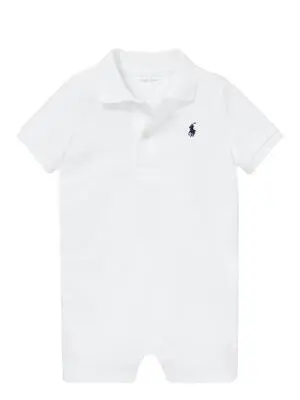 Ralph Lauren Solid Cotton Interlock Polo Romper White