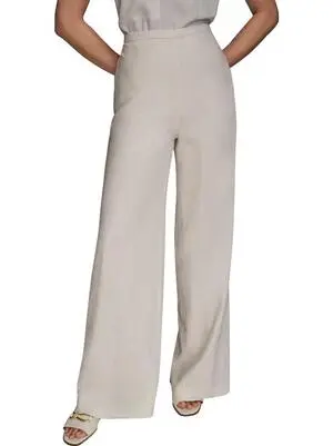 Donna Karan New York Linen Blend Wide Leg Pants - Cream