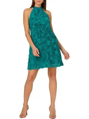 Adrianna Papell 3d Flower Halter Neck Cocktail Dress - Teal Lagoon