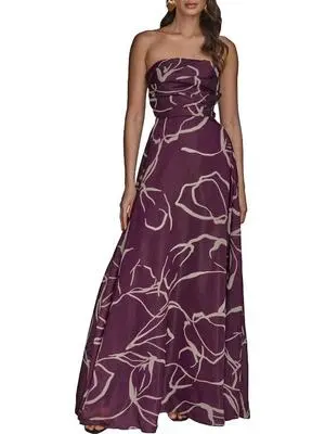 Donna Karan New York Abstract Print Strapless Gown - Prune
