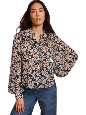 Mint Velvet Floral Print Blouse - Navy