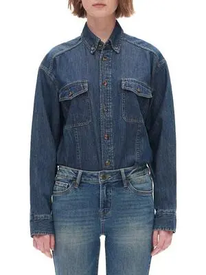 BAYEAS Oversize Denim Button-up Shirt - Dark Blue