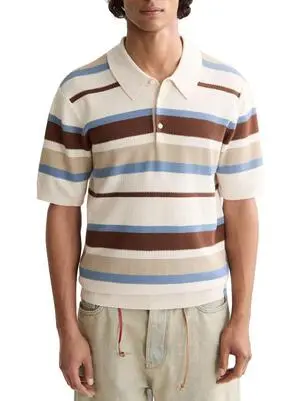 Scotch & Soda Stripe Textured Cotton Knit Polo - Plaza Taupe Stripe