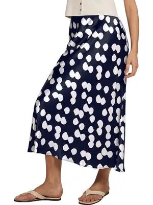 Mint Velvet Spot Print Satin Skirt - Navy
