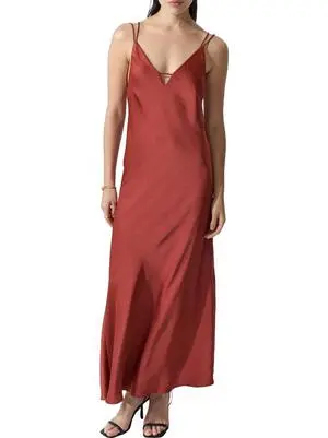 Deluc Strappy Hammered Satin Maxi Dress - Reddish Brown