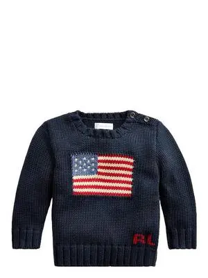 Ralph Lauren American Flag Cotton Crewneck Sweater - Hunter Navy