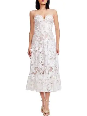 Dress The Population Butterfly Appliqué Strapless Cocktail Midi Dress - White-beige