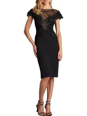 Tadashi Shoji Sequin Embroidered Sheath Dress - Black/ Nude