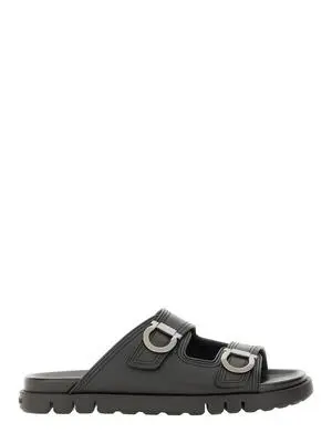 FERRAGAMO Leather Buckled Sandals - Black
