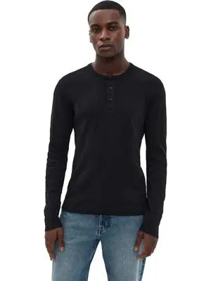 Reigning Champ 1x1 Slub Slim Henley - Black
