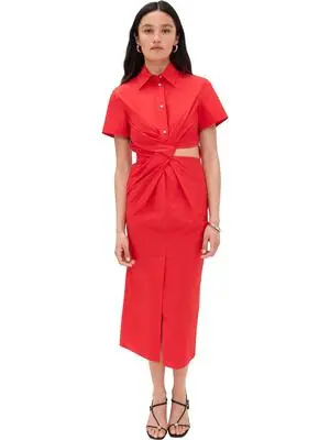 MSGM Collared Short Sleeve Midi Dress - Poppy Red