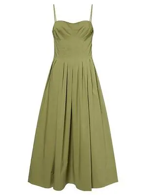 Simkhai Kittiya Pleated Woven Midi Dress - Olive