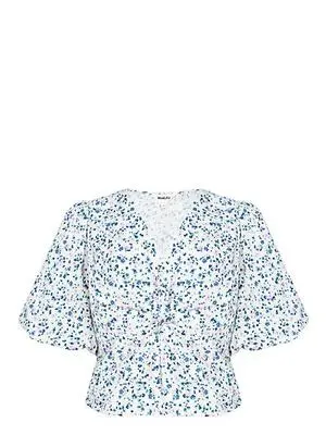 RO&ZO Ditsy-print Twist-front Blouse - Ivory
