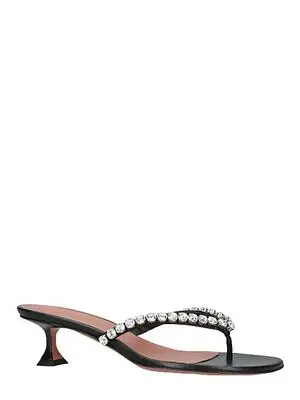 Amina Muaddi Gigi Thong 45 Leather Heeled Sandals - Black