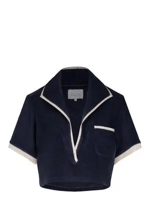 Johanna Ortiz Misty Hem Cropped Cotton-terry Shirt - Navy