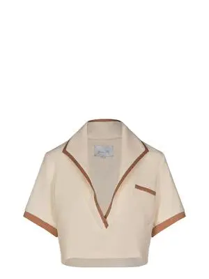 Johanna Ortiz Misty Hem Cropped Cotton-terry Shirt - Nude