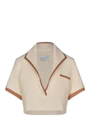 Johanna Ortiz Misty Hem Cropped Cotton-terry Shirt - Nude