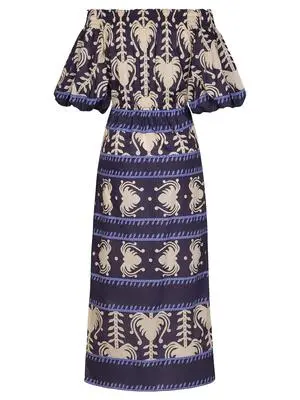 Johanna Ortiz Harbor Hues Off-The-Shoulder Cotton Maxi Dress Navy
