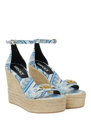 Versace Medusa Espadrille Wedge Sandal - Eggshell Blue Gold
