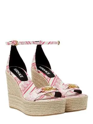 Versace Medusa Espadrille Wedge Sandal - Eggshell Dragonfruit Gold