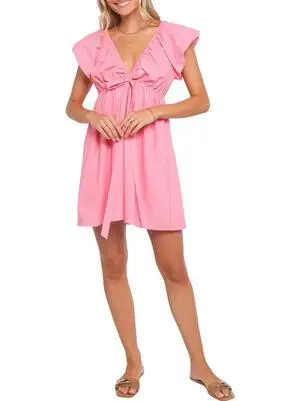 PETAL & PUP Kathy Cotton & Linen Babydoll Mini Dress - Pink