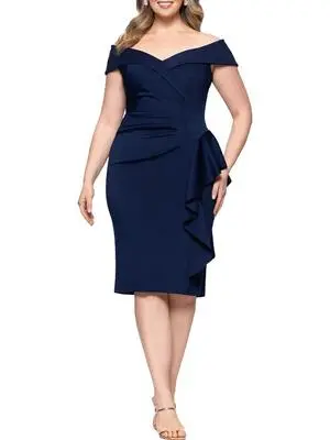 XSCAPE EVENINGS Ruffle Scuba Cocktail Dress - Midnight