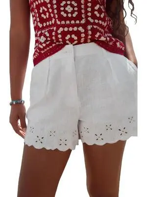NEXT Embroidered Eyelet Linen Blend Shorts - White