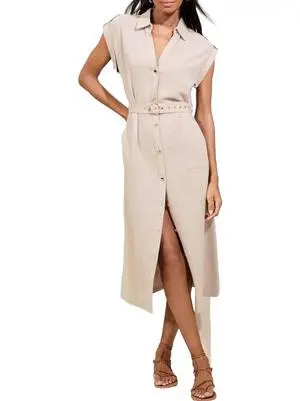 LIPSY Belted Cap Sleeve Midi Shirt Dress - Neutral