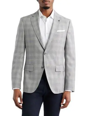 BOSS Hutson Plaid Virgin Wool Sport Coat - Silver