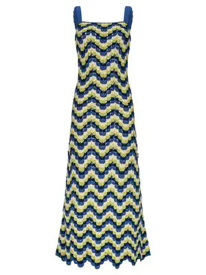 Escvdo Area Crochet Maxidress Blues,lime Green