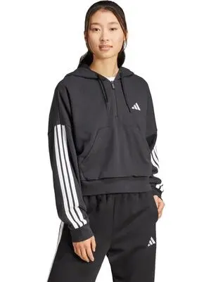 Adidas Essentials 3-stripes French Terry Quarter-zip Hoodie - Black / White