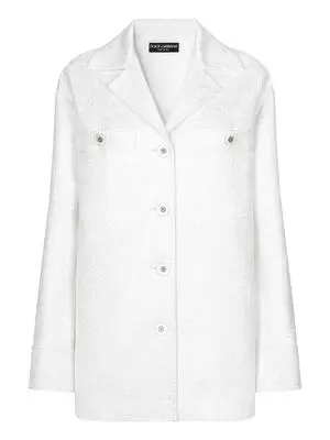 Dolce & Gabbana Short Single-breasted Brocade Coat - White